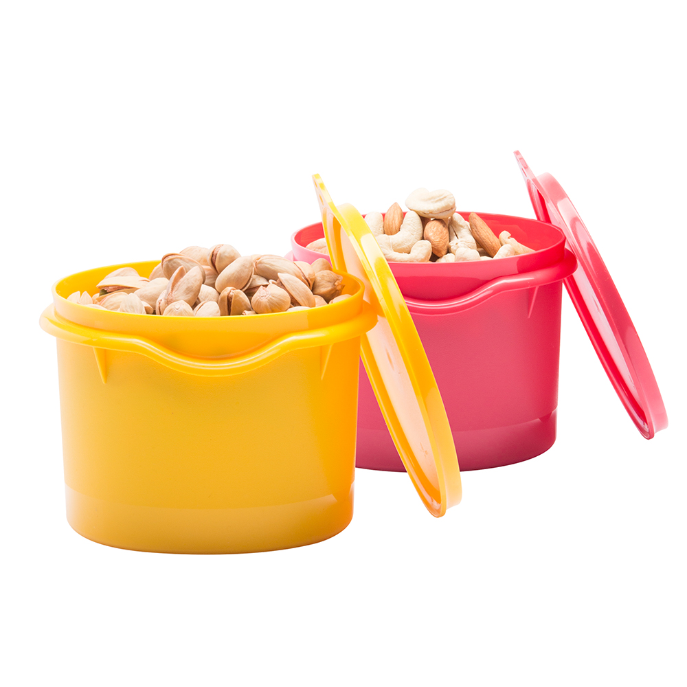 Round Plastic Container With Lid | Set of 2 | Red & Yellow
